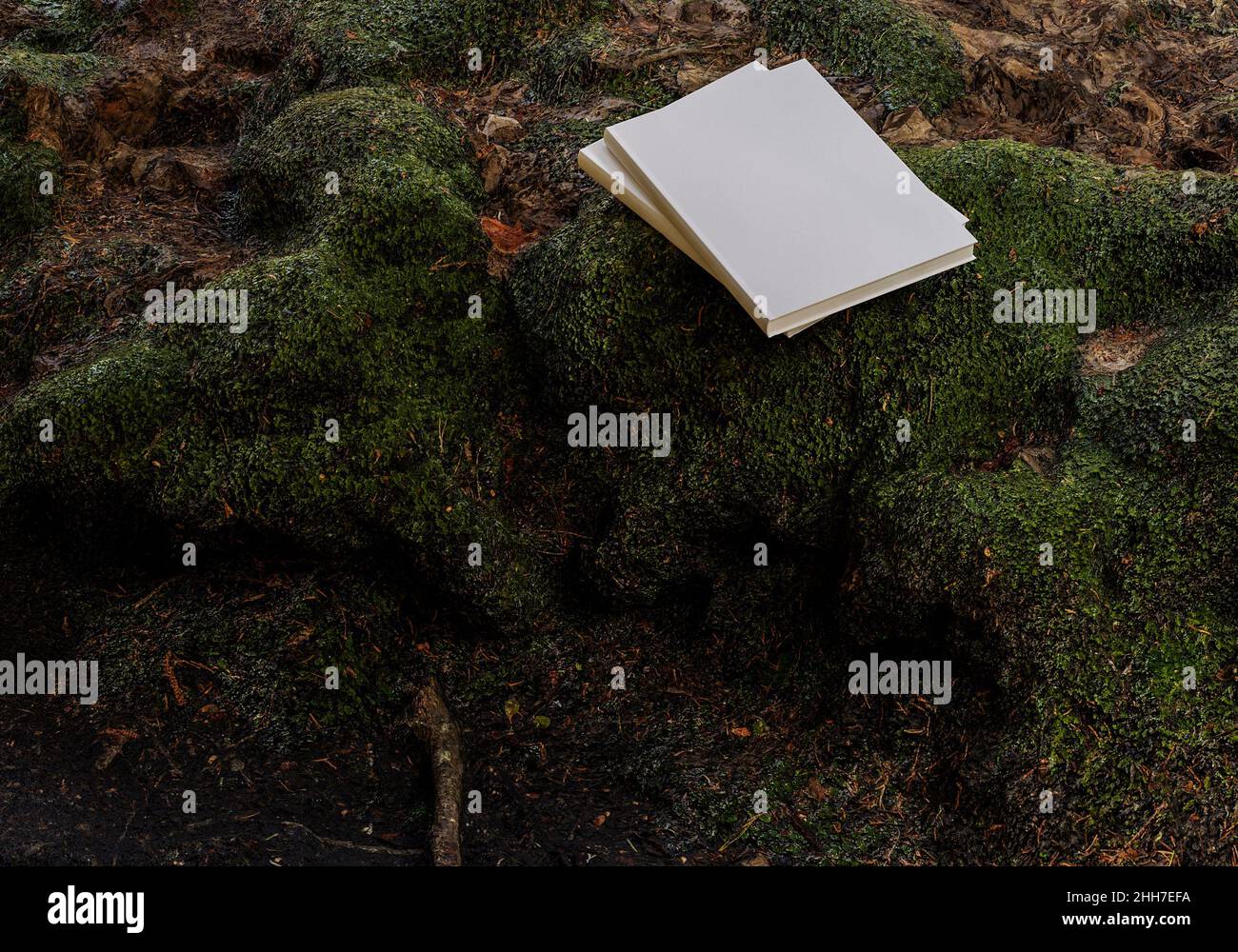 Blank book mockup placed on vegetation, notebook mockup. mockup on ...