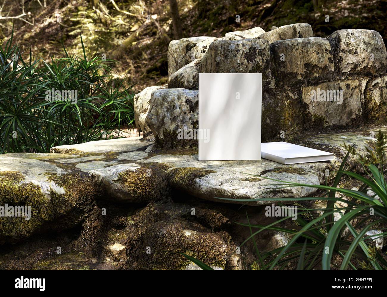 Blank book model on ancient ruins, notebook mockup, mockup on nature ...