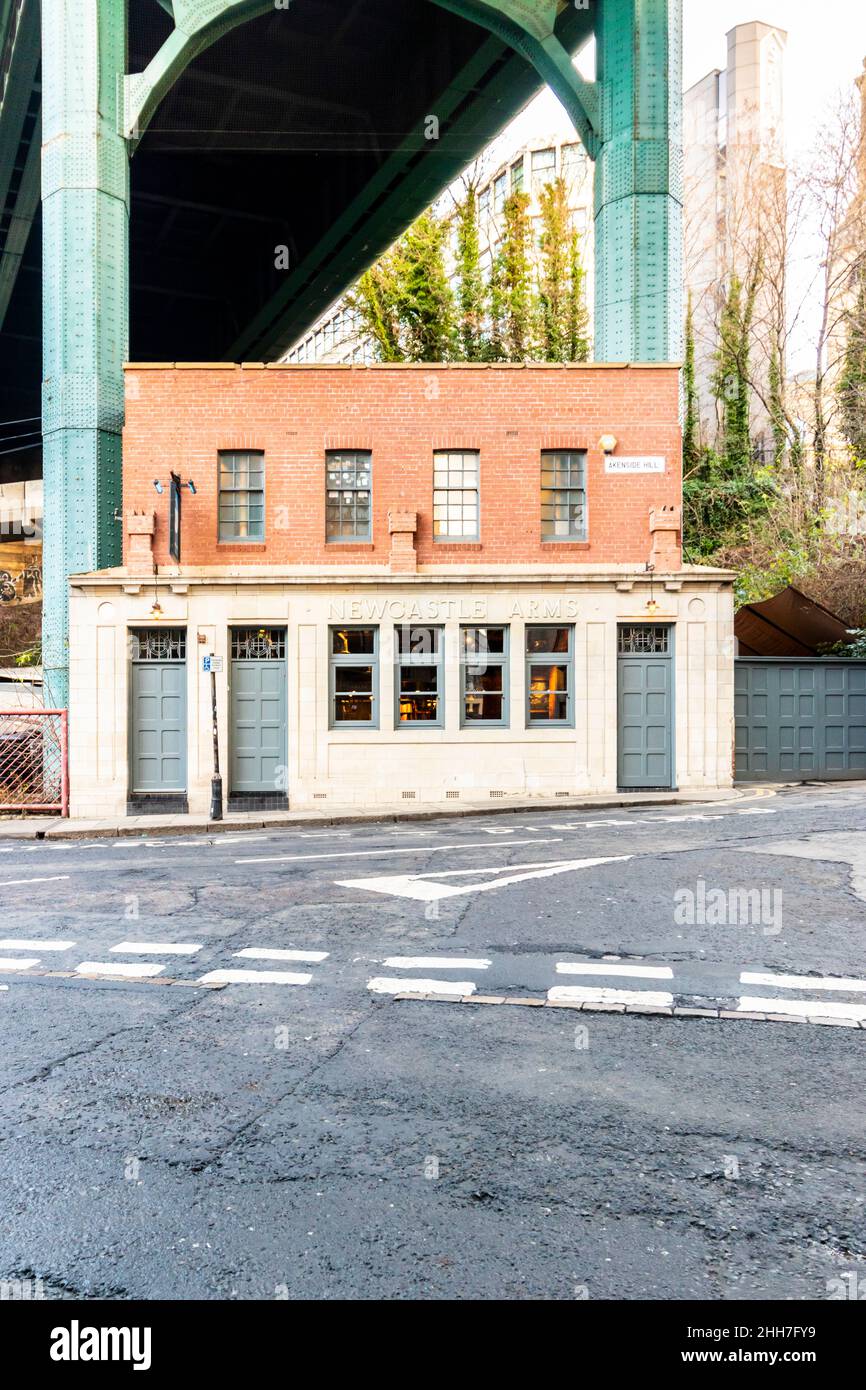 The Newcastle arms on Akenside Hill under the tyne bridge stanchion ...