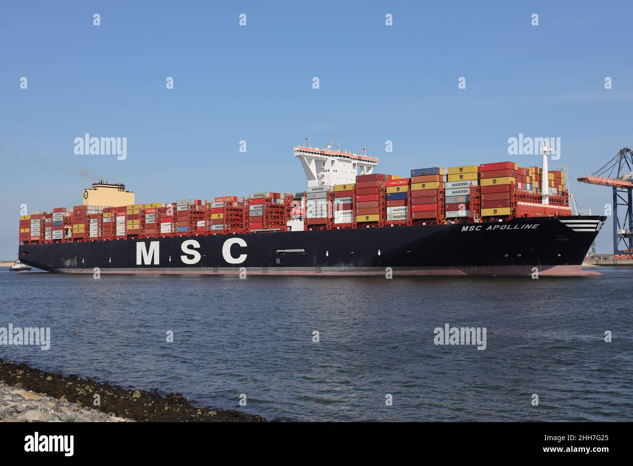 The container ship MSC Apolline leaves the port of Rotterdam on August ...