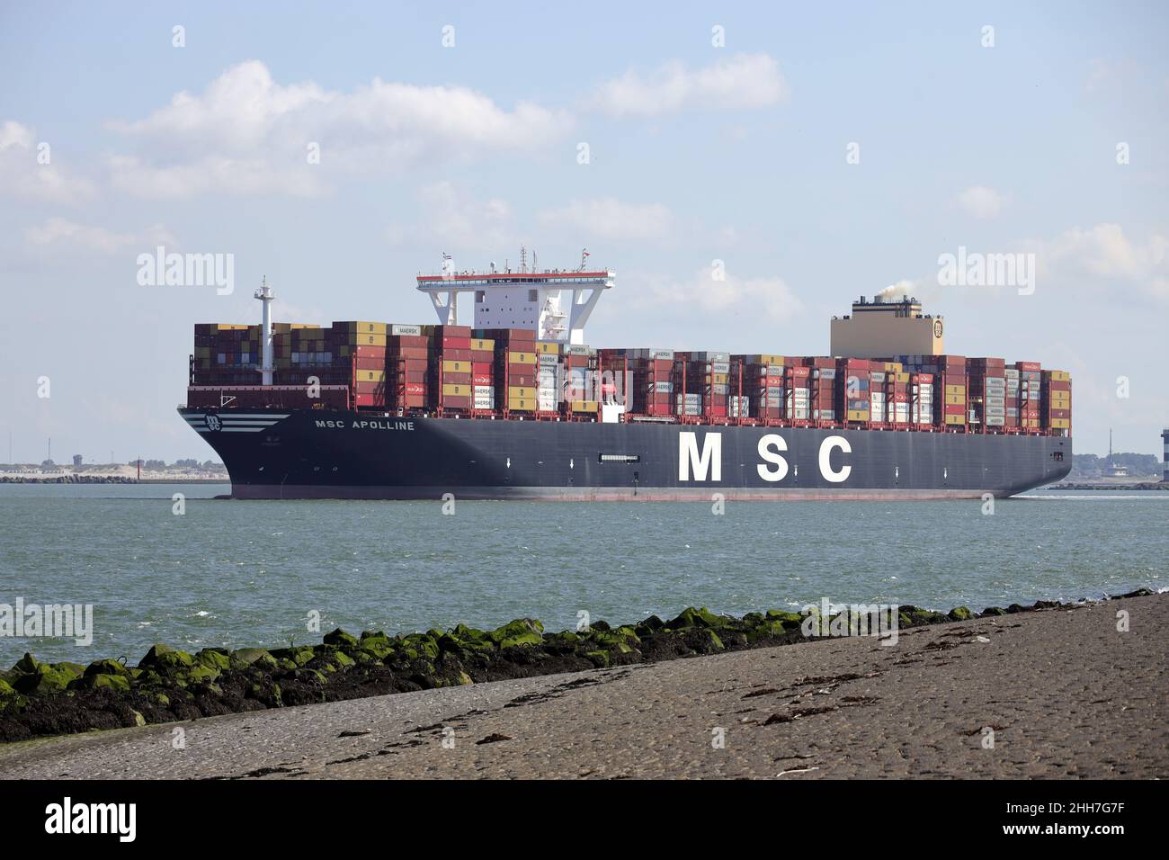 The container ship MSC Apolline leaves the port of Rotterdam on August ...