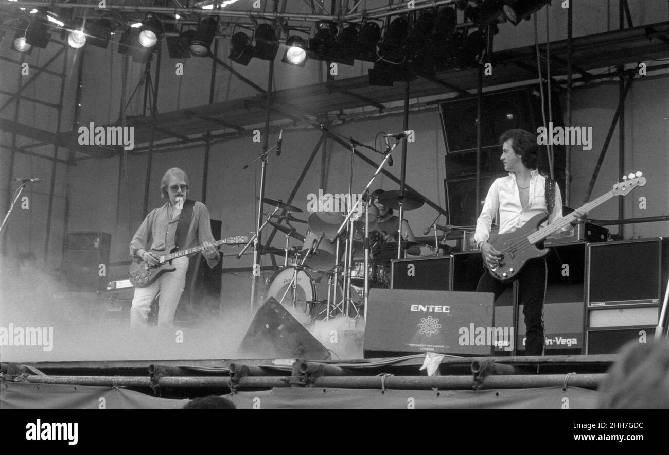 English musician John Miles performing at the 1977 Reading Festival ...