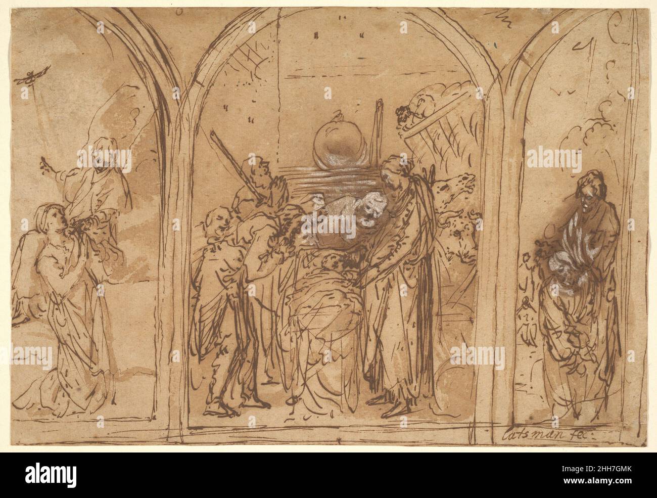 A Design for a Triptych with the Adoration of the Two Saints early 17th ...