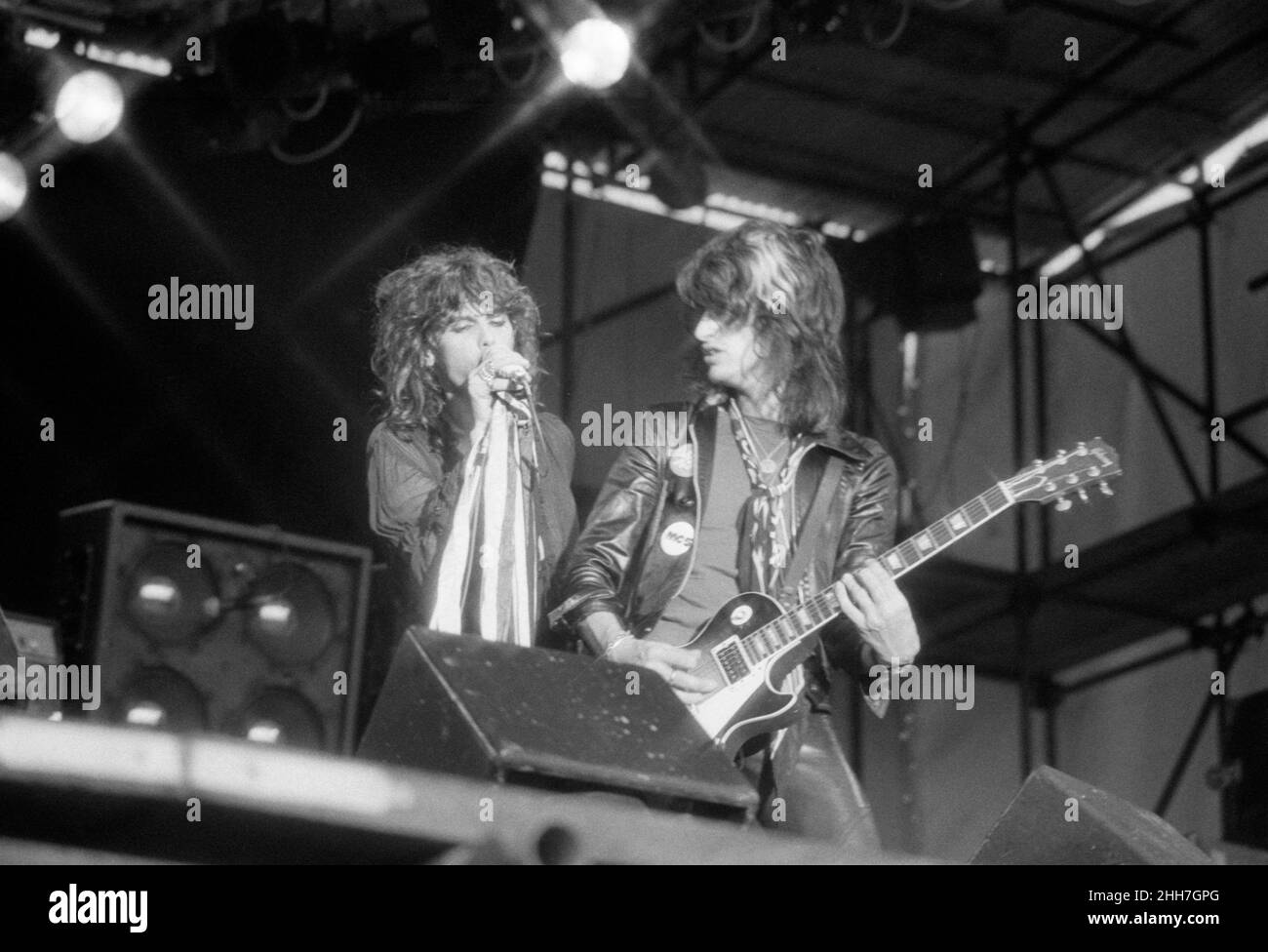 Vocalist Steven Tyler and guitarist Joe Perry performing with American ...
