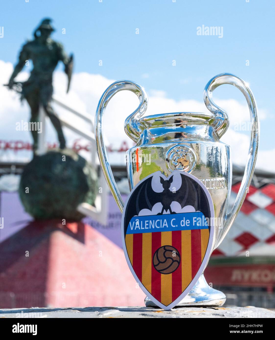 June 14, 2021, Valencia, Spain. The emblem of the Valencia CF football ...
