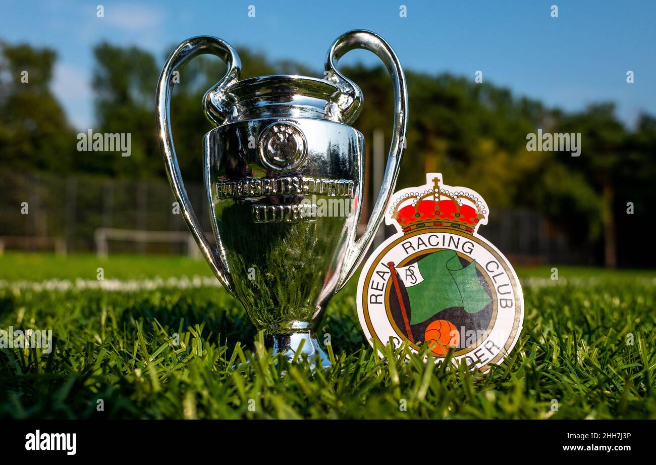 August 30, 2021, Santander, Spain. The emblem of the Racing de ...