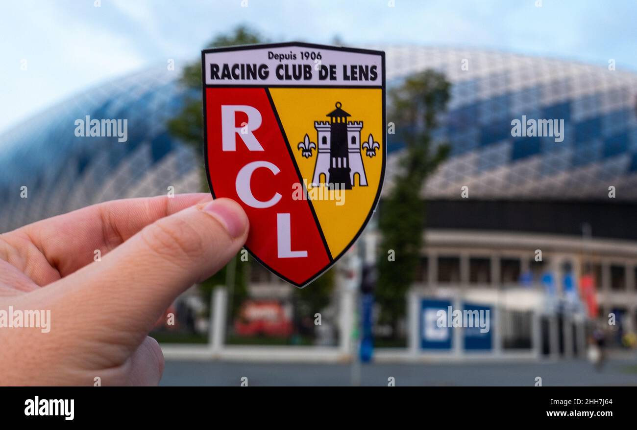 September 13, 2021, Lens, France. The emblem of the RC Lens football ...