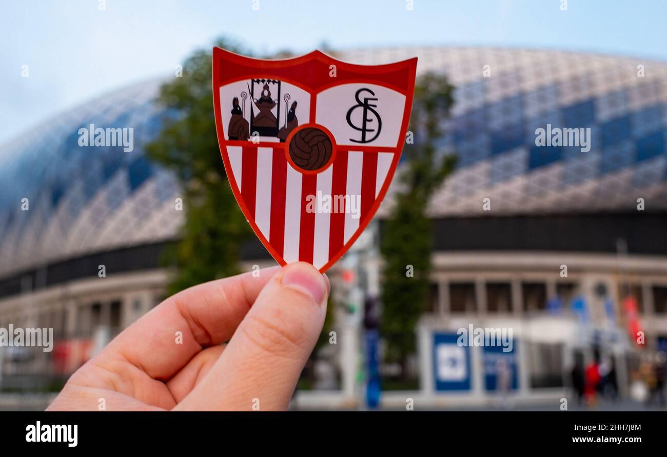 September 12, 2021, Seville, Spain. The emblem of the football club ...