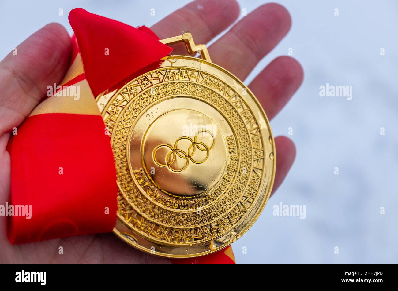 January 4, 2022, Beijing, China. Gold medal of the XXIV Olympic Winter ...