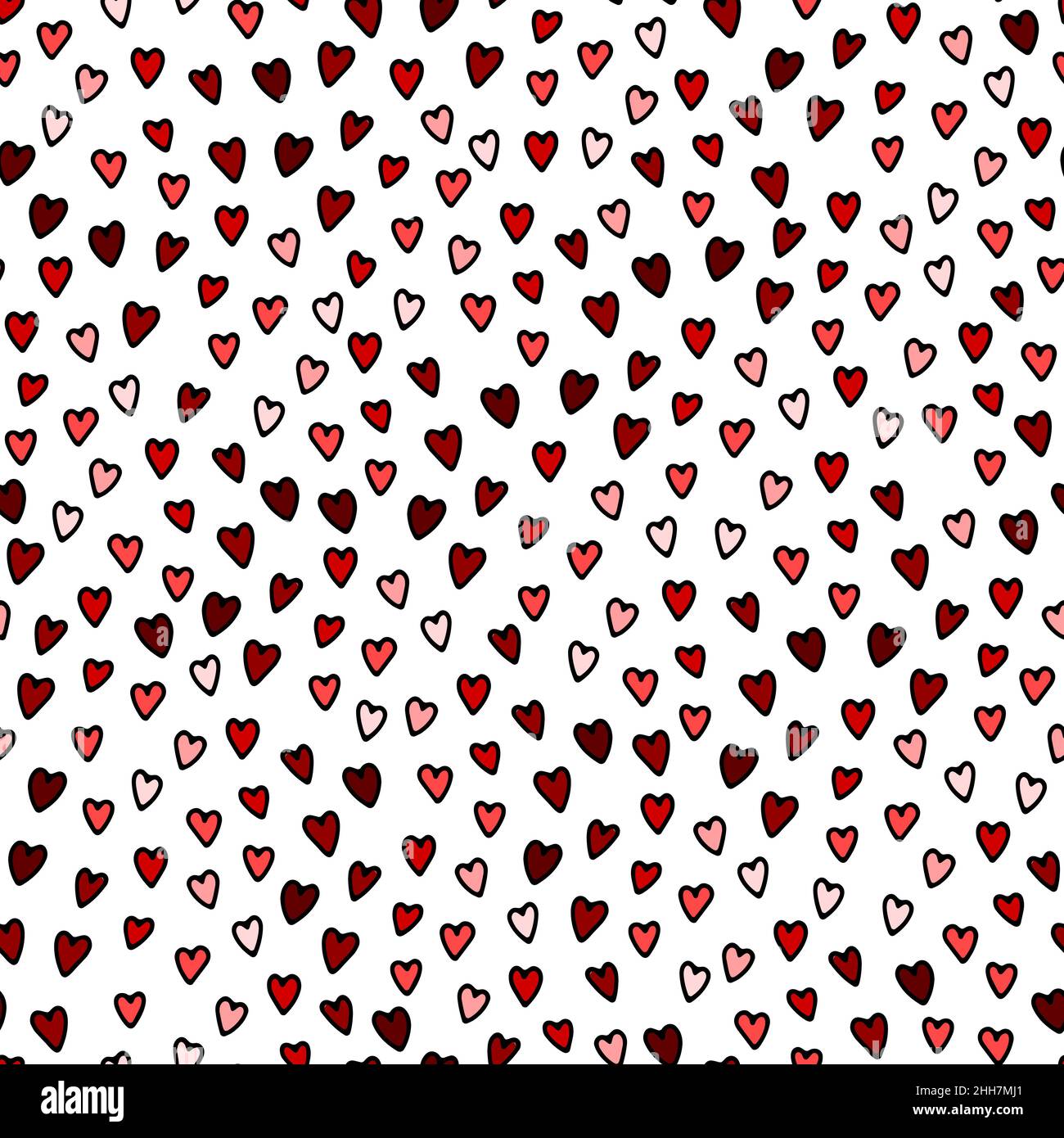 Seamless hand-drawn doodle red hearts pattern. Valentines Day, February ...