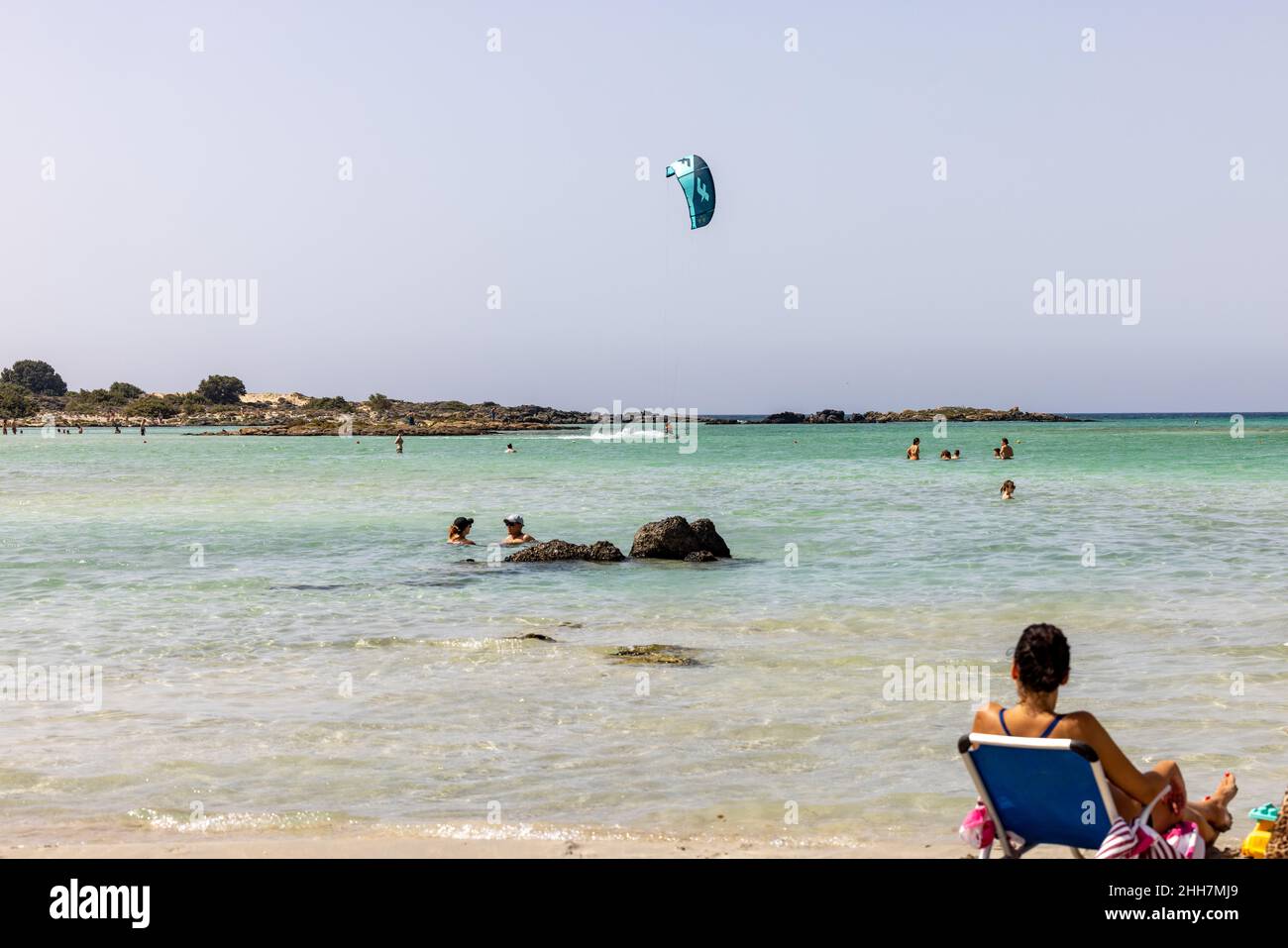 Elafonisi, Crete, Greece - Sept 19, 2021: People relaxing on the famous ...