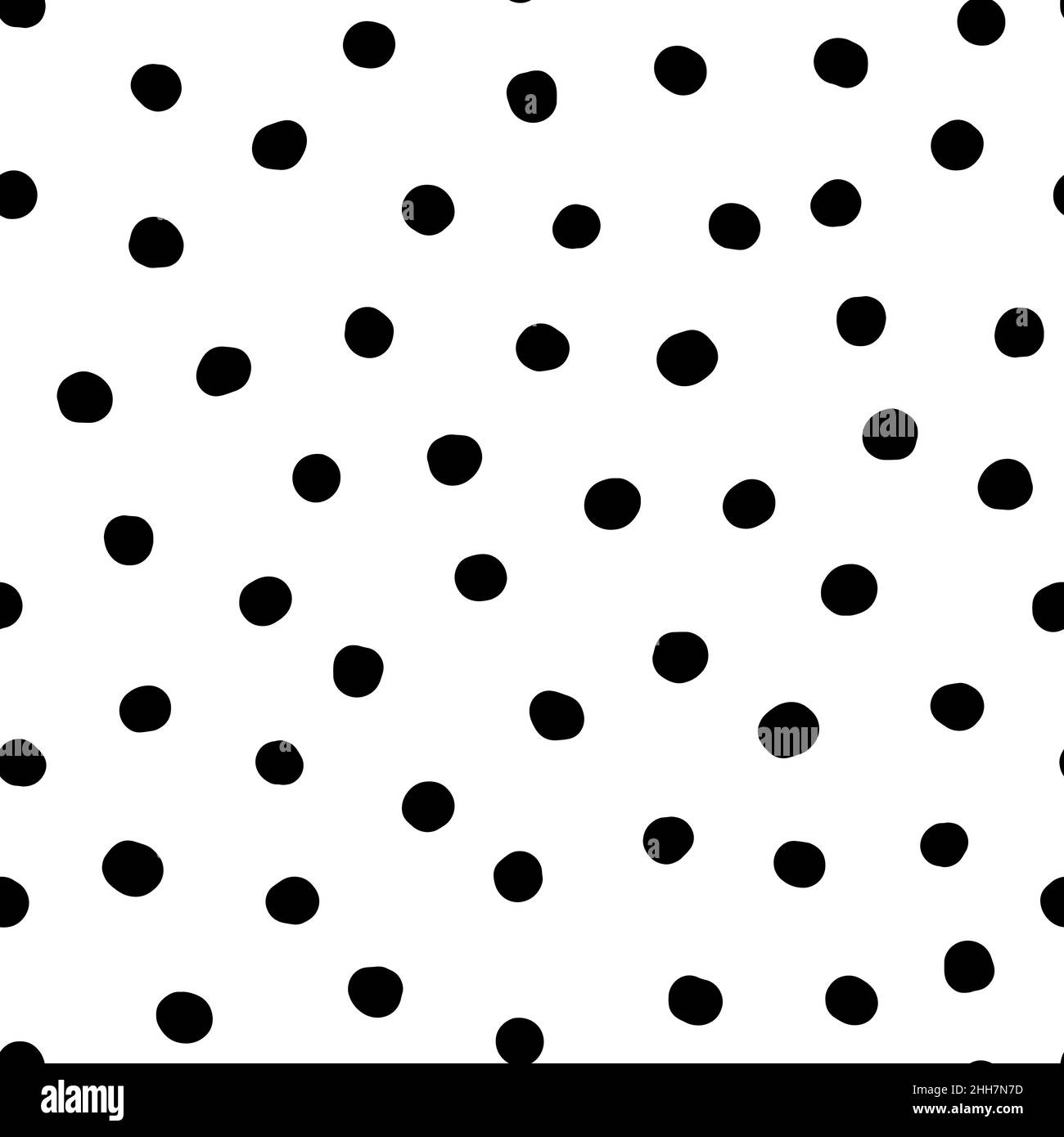Seamless neutral polka dots pattern. Black hand-drawn circles isolated on white background ...