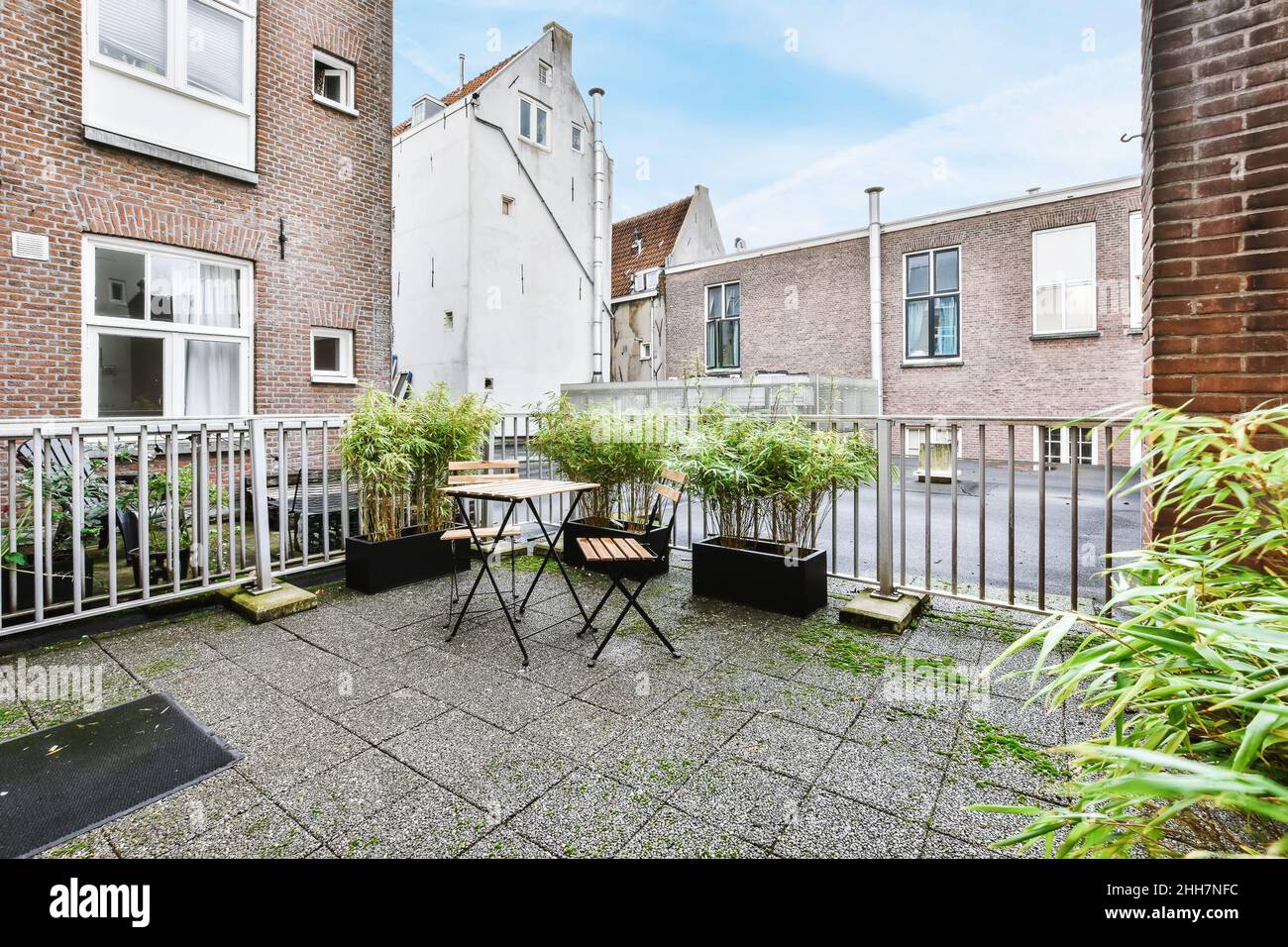 Delightful landscape of the courtyard of the house with greenery Stock ...