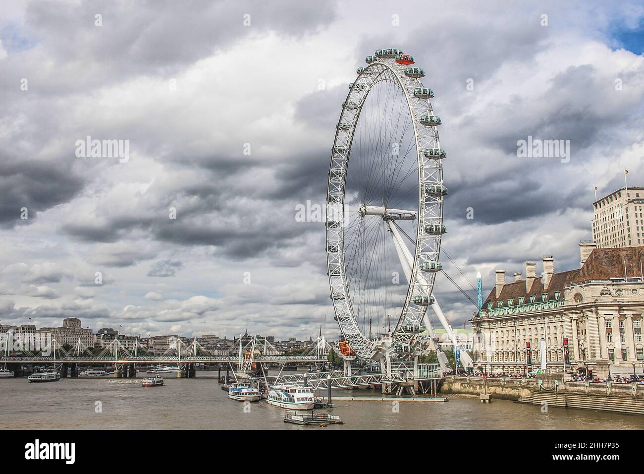 View of the London Eye. London Eye is a famous tourist attraction over ...