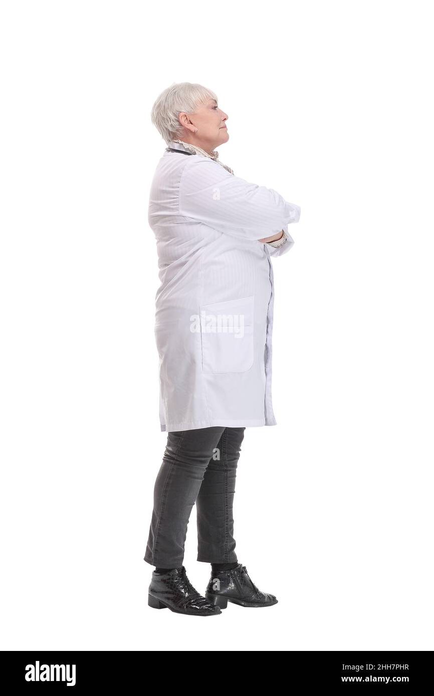 Side view of smiling medical doctor woman with stethoscope. Isolated ...