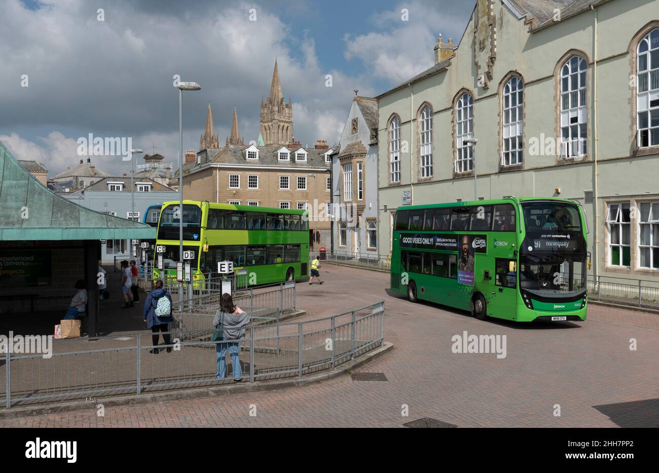 Truro, Cornwall, England, UK. 2021. Buses arriving and departing the ...