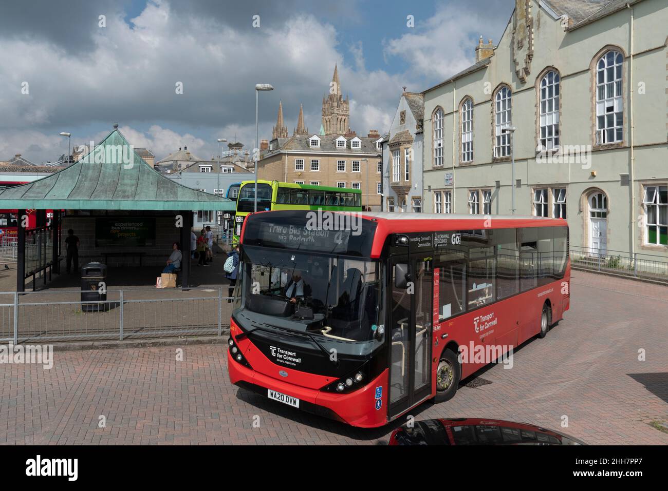 Truro, Cornwall, England, UK. 2021. Buses arriving and departing the ...