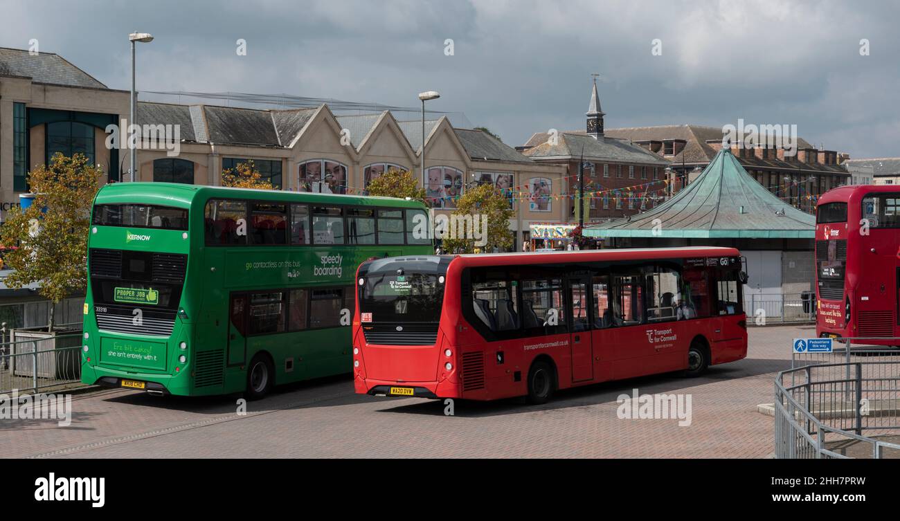 Truro, Cornwall, England, UK. 2021. Buses arriving and departing the ...