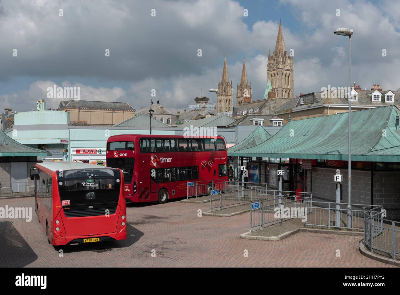 Truro, Cornwall, England, UK. 2021. Buses arriving and departing the ...