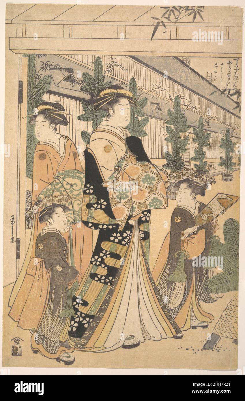 Two Oiran with Two Female Attendants in the Yoshiwara Chōbunsai Eishi ...