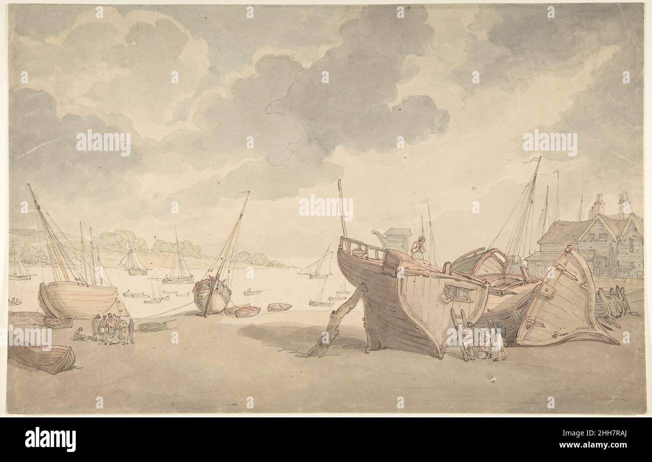 Harbor scene with the tide out, and beached boats 1775–1827 Thomas ...