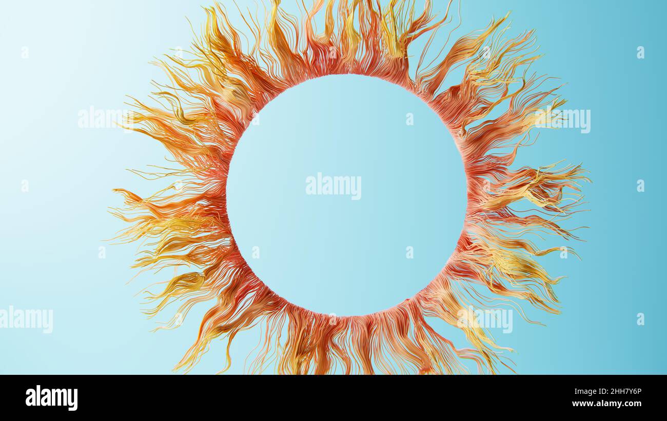 Countless curvy threads forming a round frame with a space for a text ...