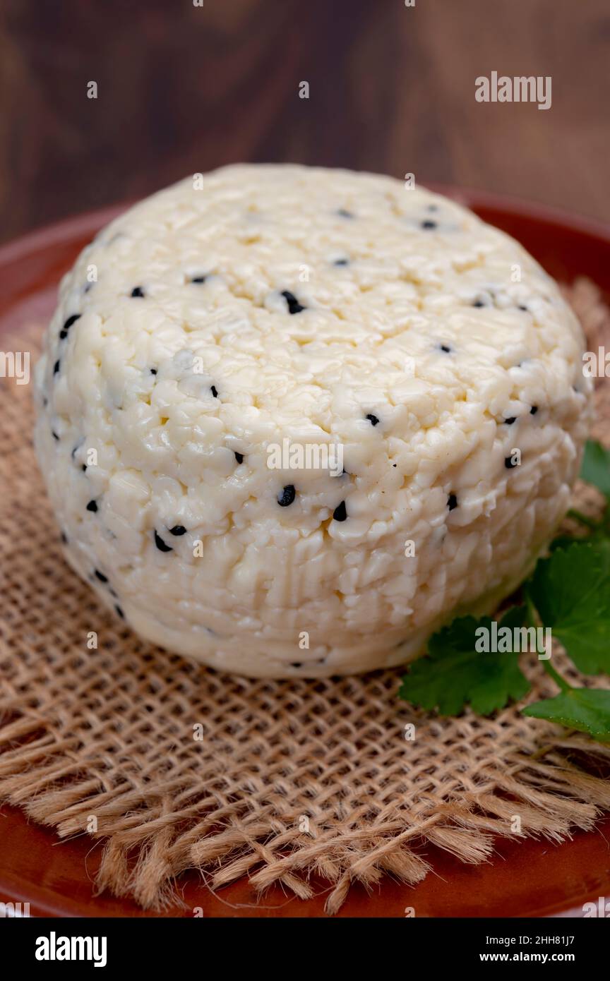 Traditional polish white cheese with black chives seeds made in North ...