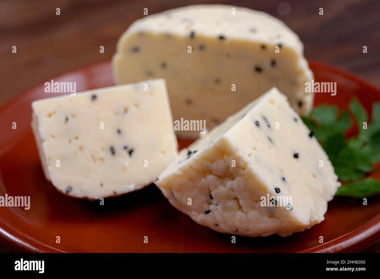 Traditional polish white cheese with black chives seeds made in North ...