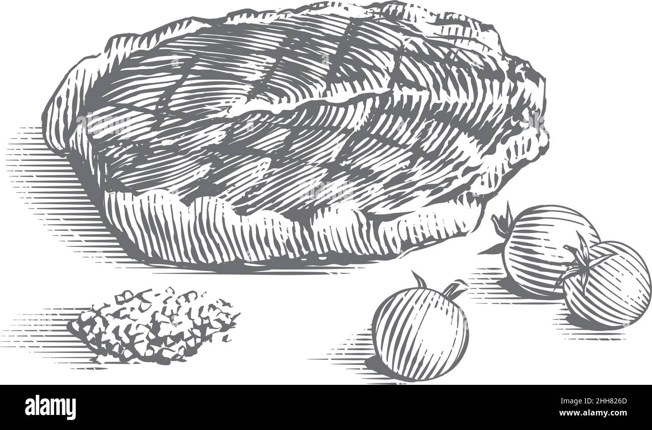 meat steak hand drawing sketch engraving illustration style Stock ...