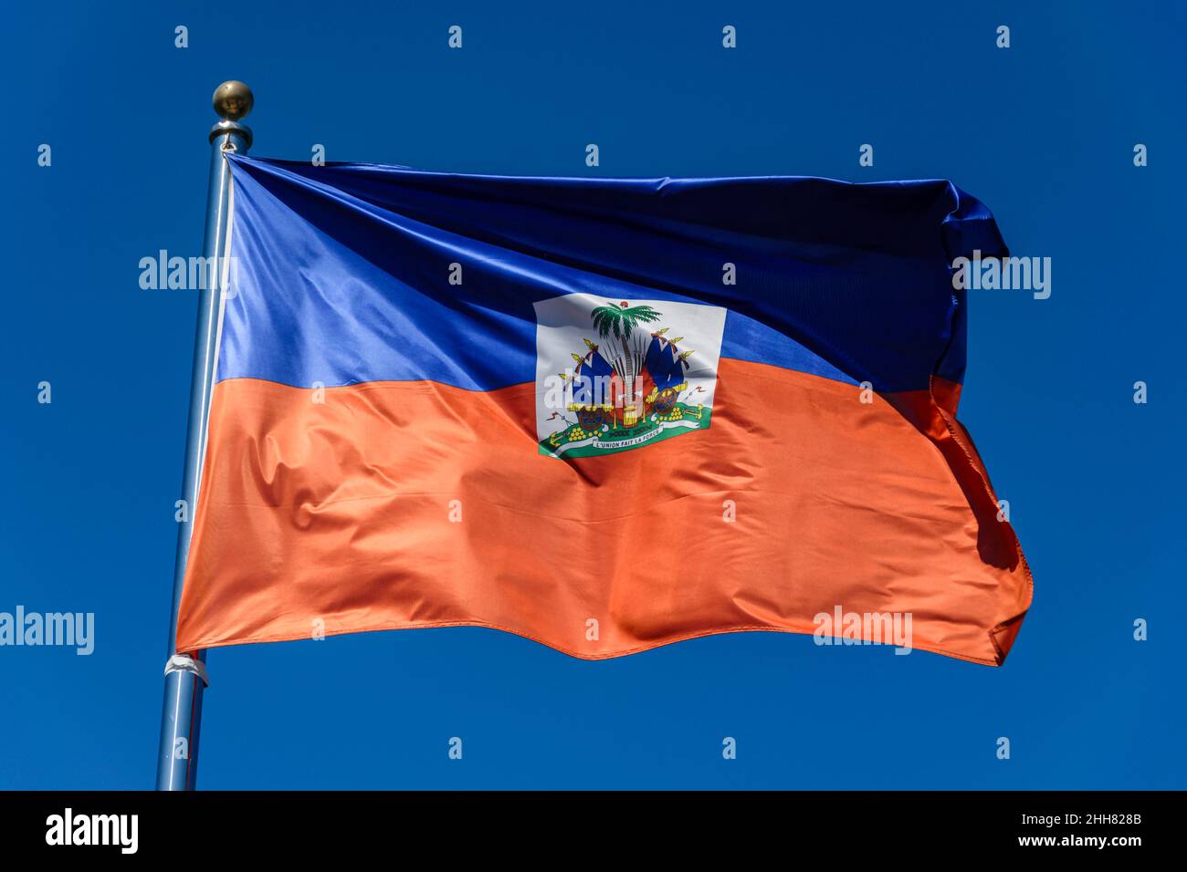 Flag of Haiti on a blue background Stock Photo - Alamy