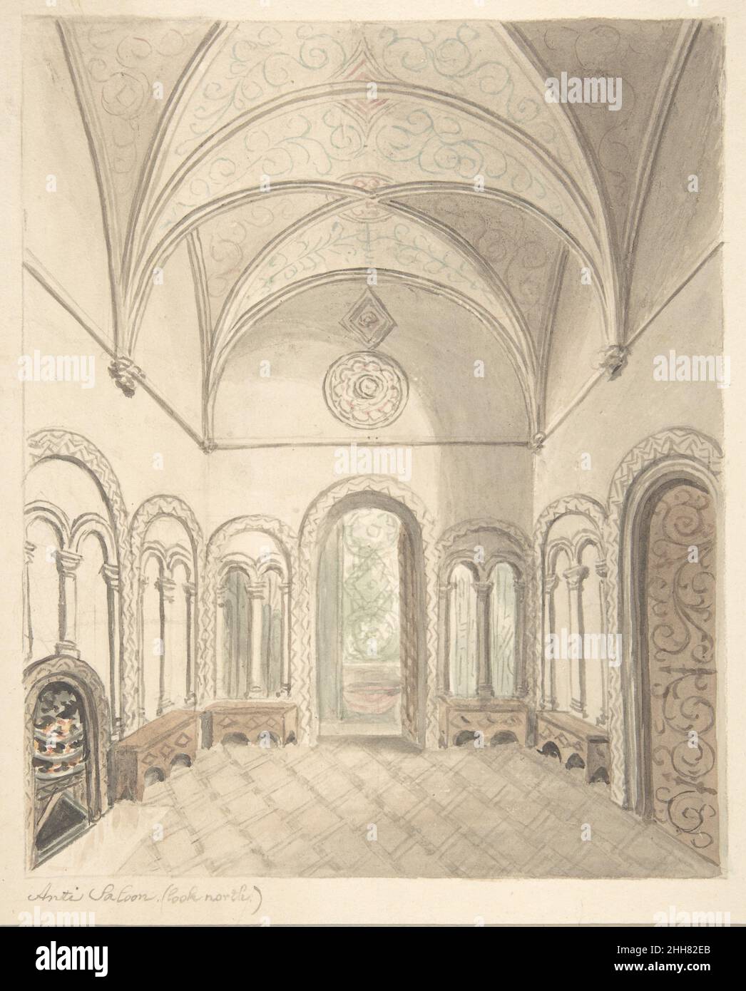 Lea Castle, Worcestershire, Ante-saloon, Looking North ca. 1816 John ...