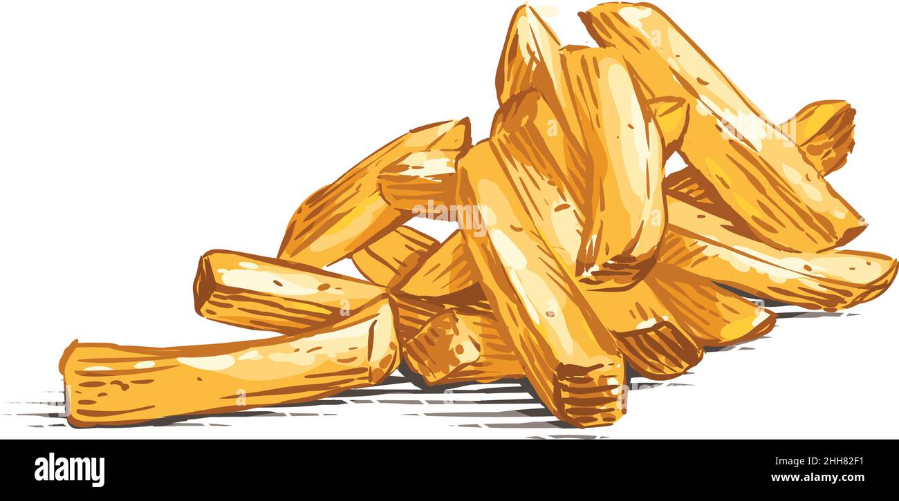 colour french fries hand drawing sketch engraving illustration style ...