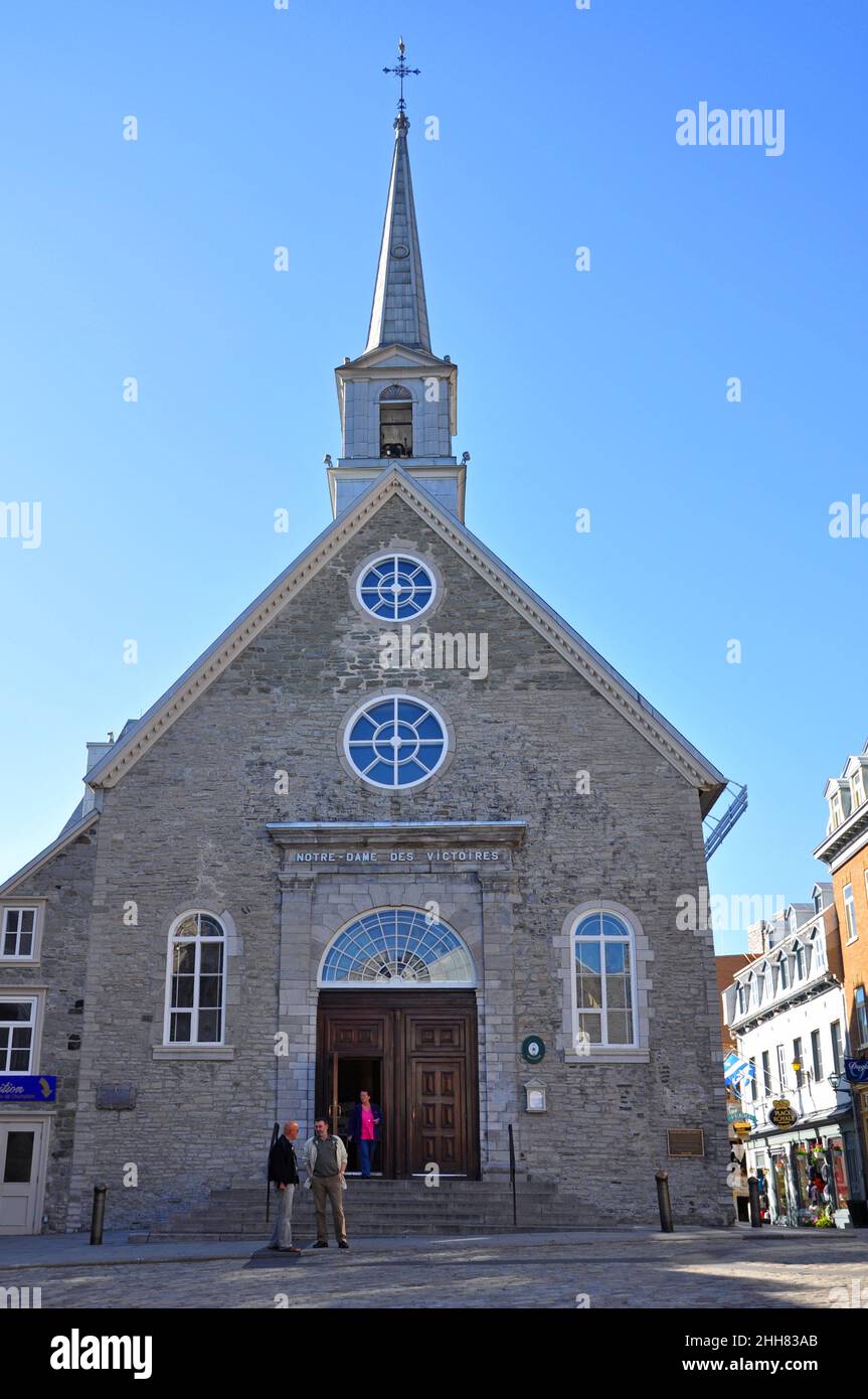 Notre-Dame-des-Victoires church front facade in Old Quebec City, Quebec ...