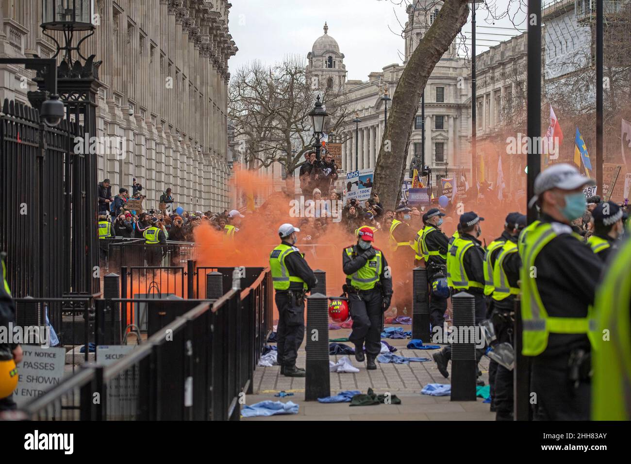 March for Freedom, London, UK - 22nd January 2022 Police officers watch ...