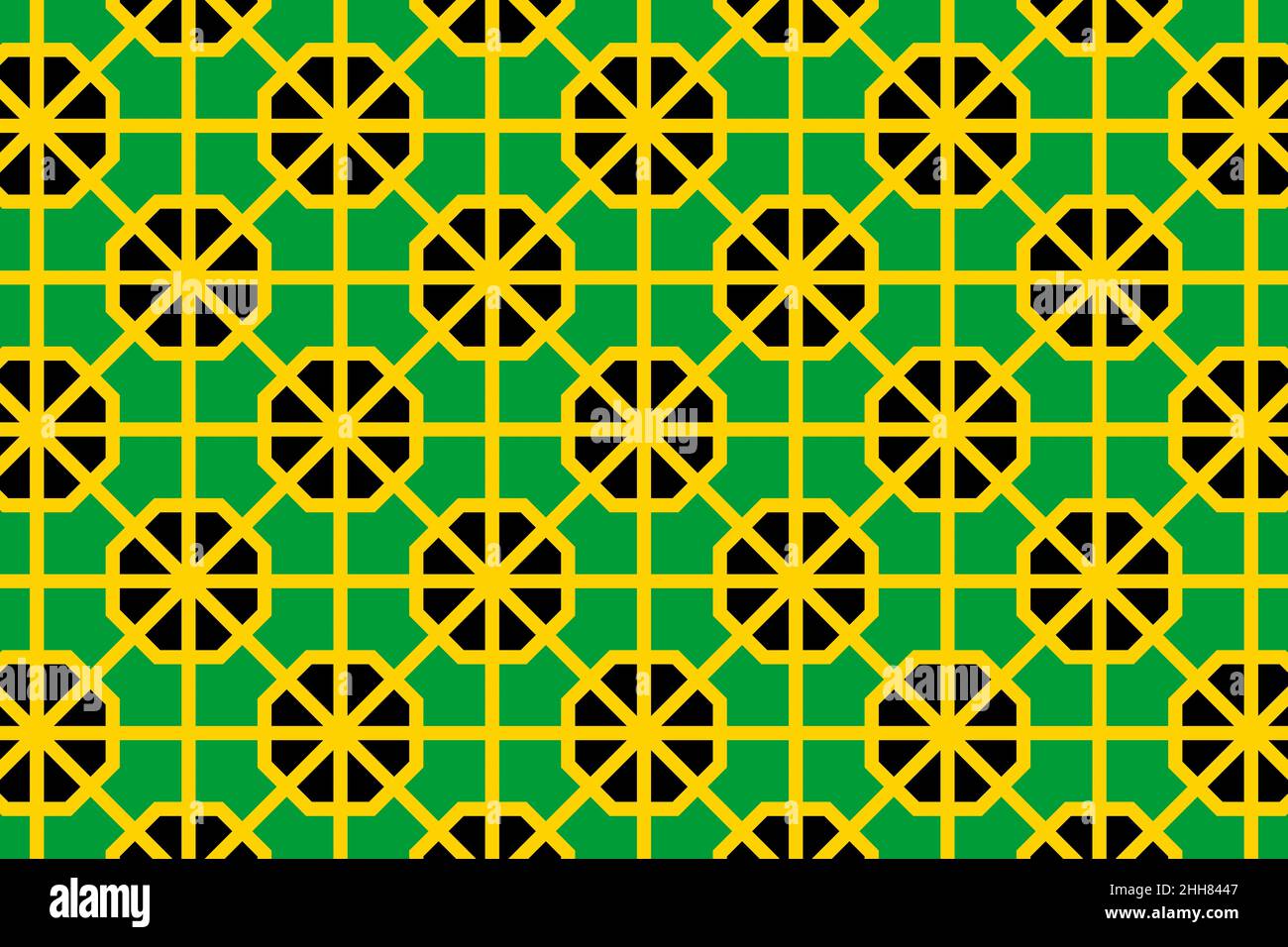 Geometric pattern in the colors of the national flag of Jamaica. The ...