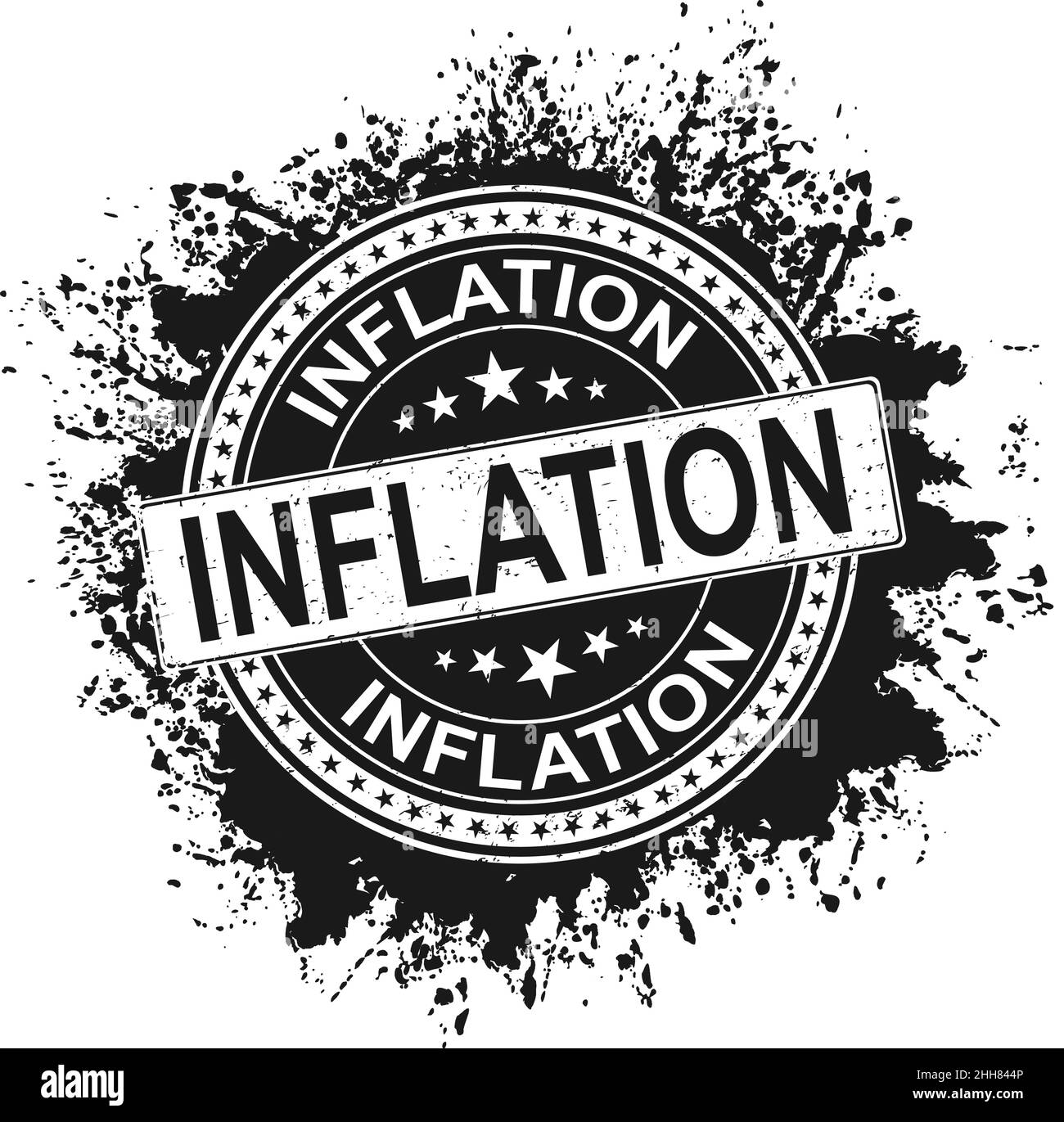 Inflation text on black ink vintage rectangle stamp with round. Stamp ...