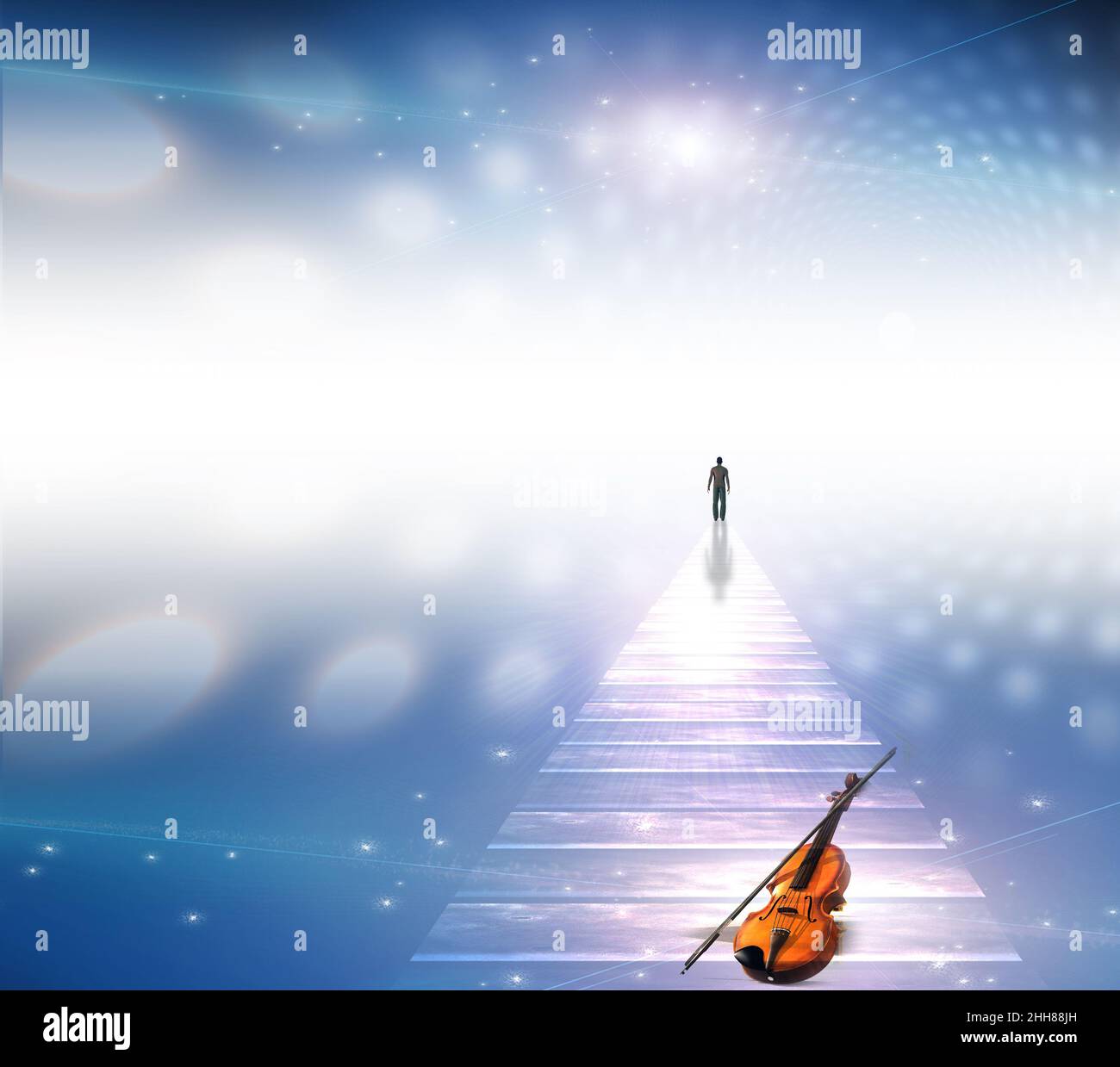 Musical Path. Violin on sky road. 3D rendering Stock Photo - Alamy