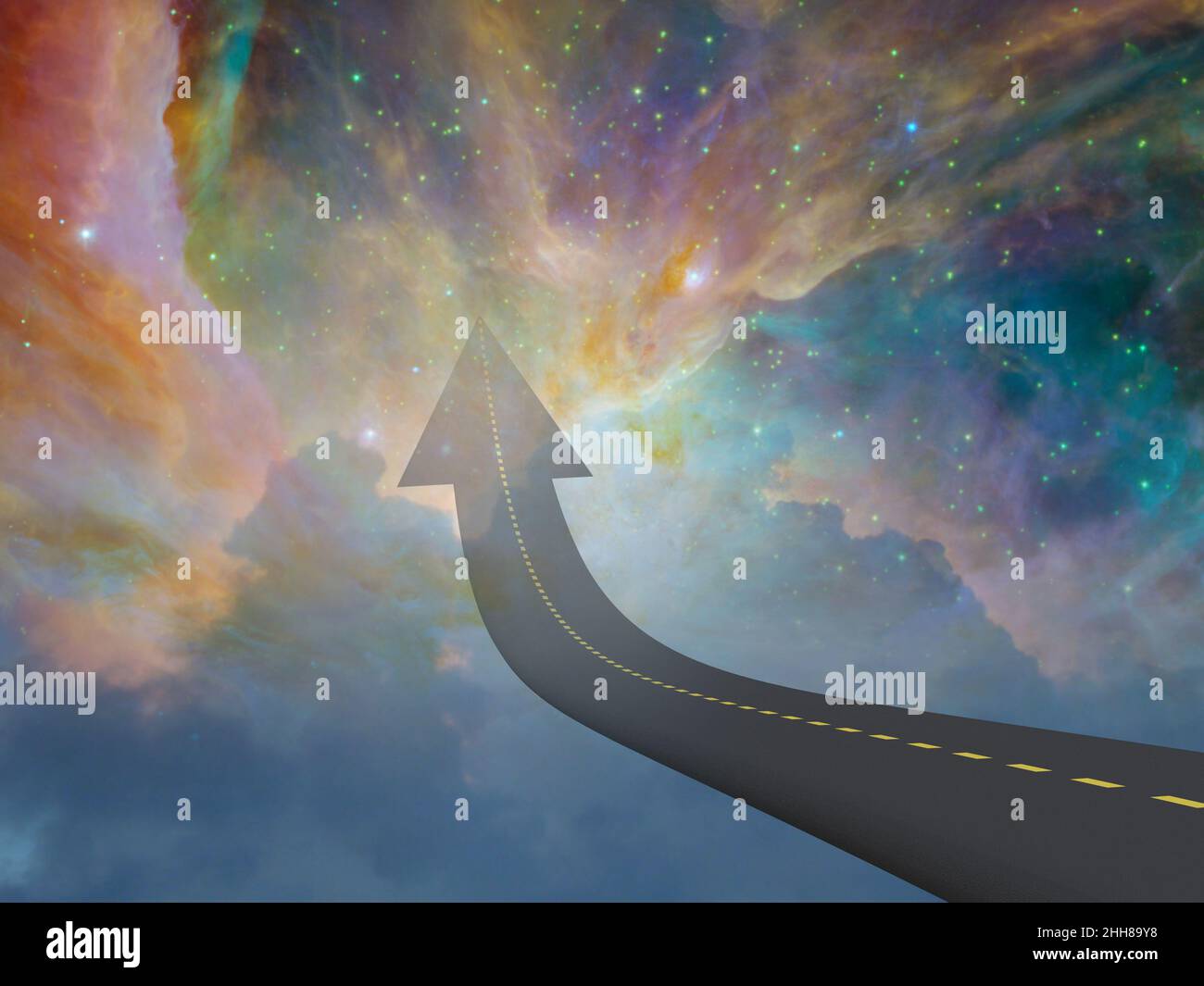 Highway to space in arrow shape. 3D rendering Stock Photo - Alamy