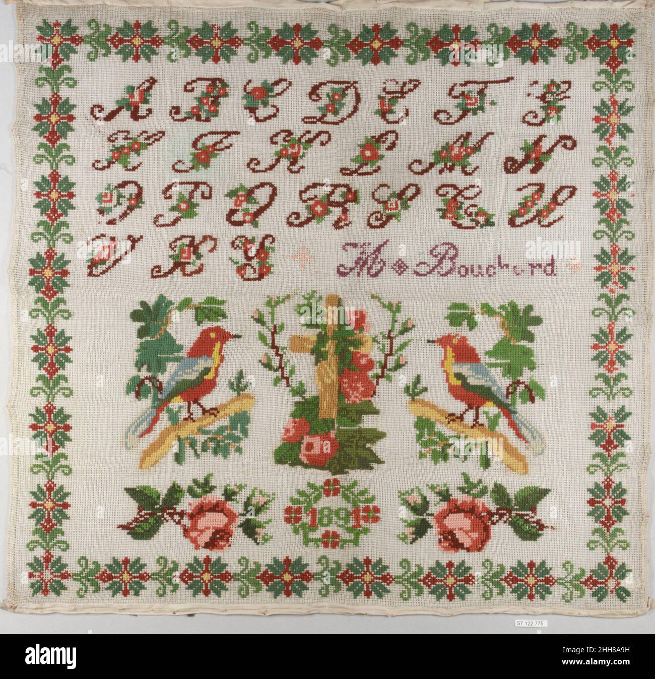 Sampler 1891 French. Sampler 228691 Stock Photo - Alamy
