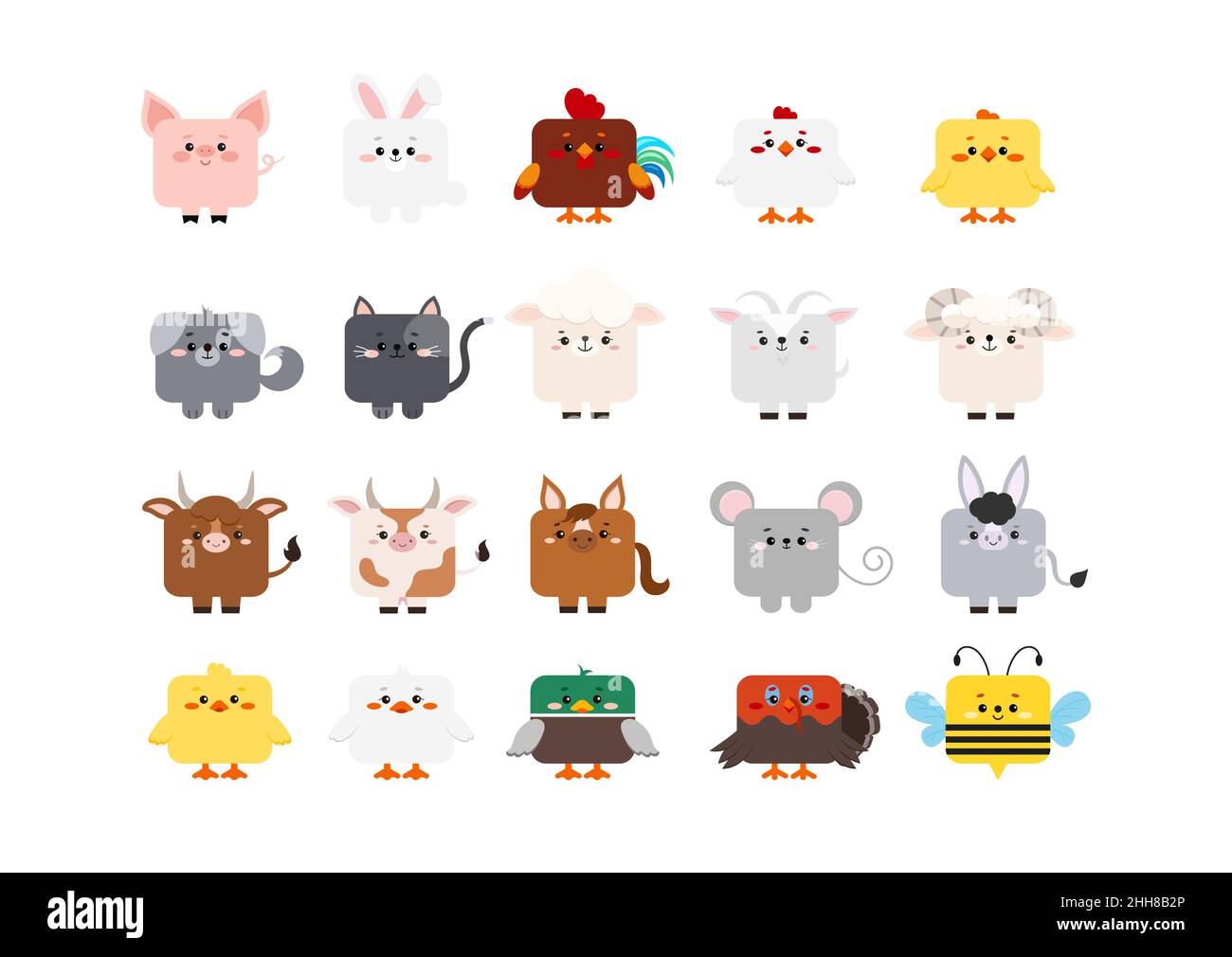 Square farm animal faces with legs set isolated on white background ...