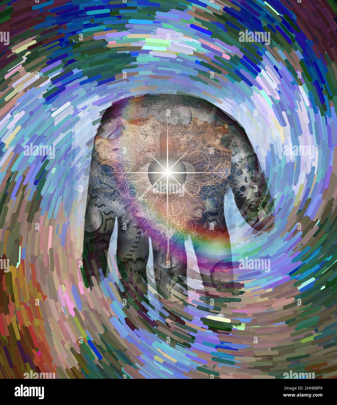 Machine God. Abstract painting. Time Machine Art. 3D rendering Stock ...