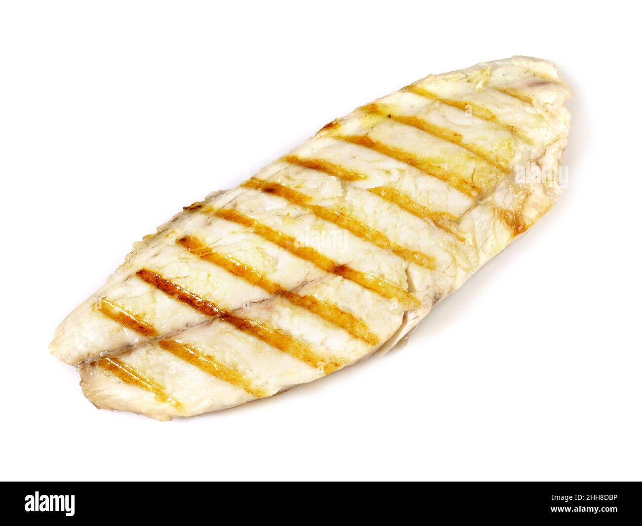 Single Grilled Fish Fillet - Grey Gilthead Seabream isolated on white ...