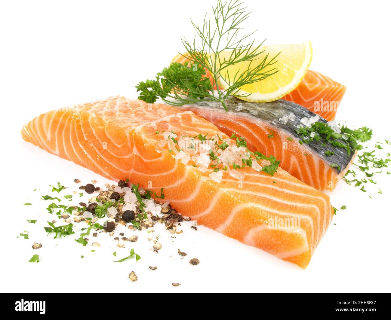 Salmon - Fish Fillet on white Background Stock Photo - Alamy
