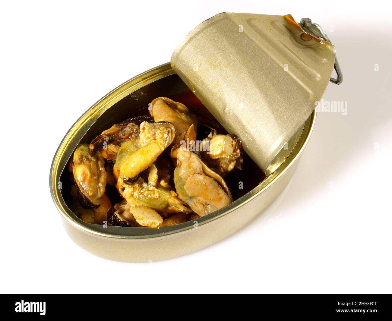 Canned Mussels in a Tin isolated on white Background Stock Photo - Alamy