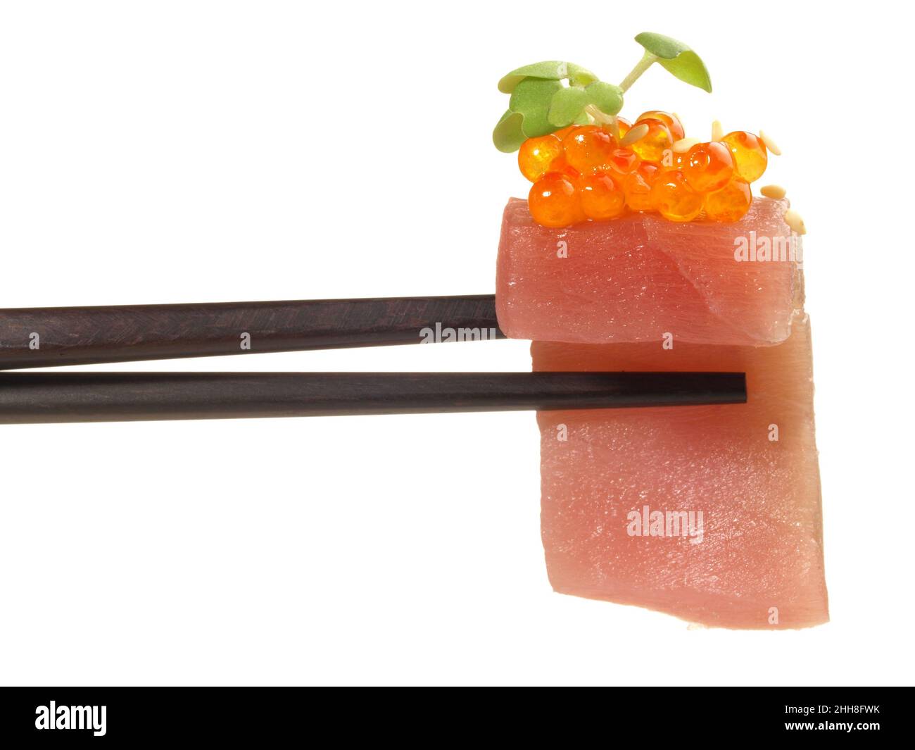 Chopsticks with Tuna Fish Fillet on white Background Stock Photo - Alamy