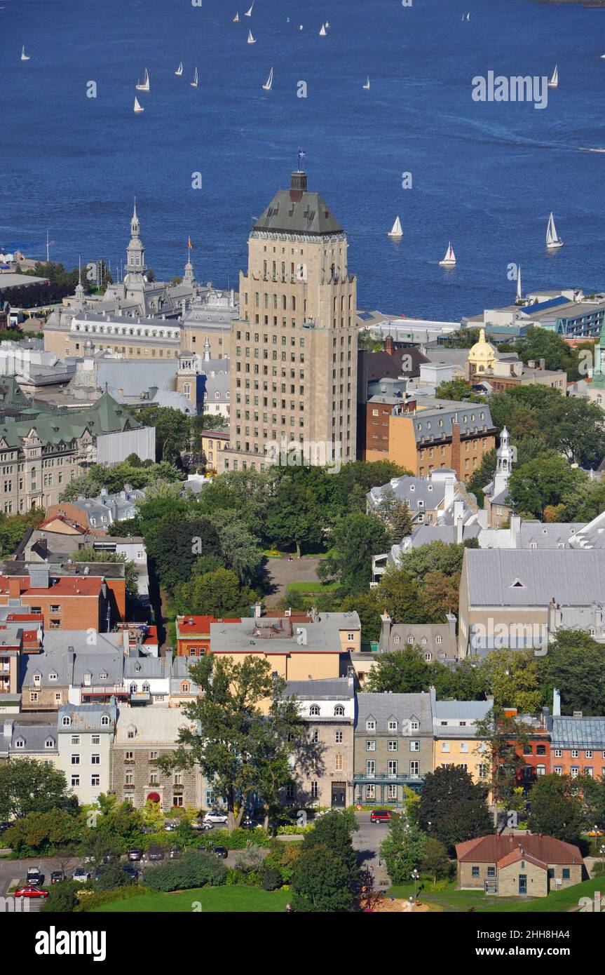 Edifice Price Building with Art Deco style aerial view in Old Quebec ...