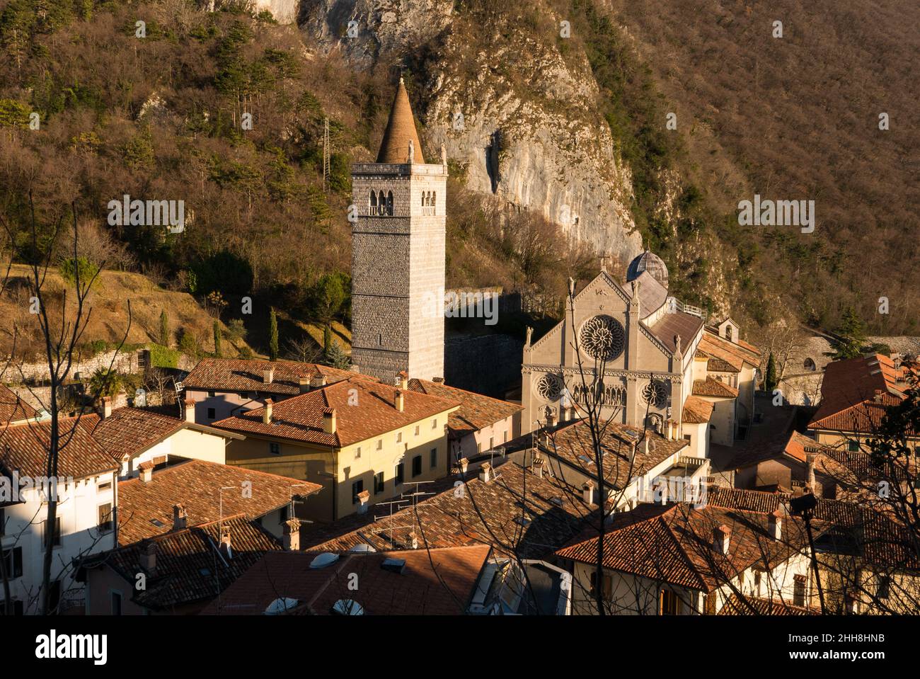 Gemona del Friuli, Italy - The historical center with the cathedral of ...