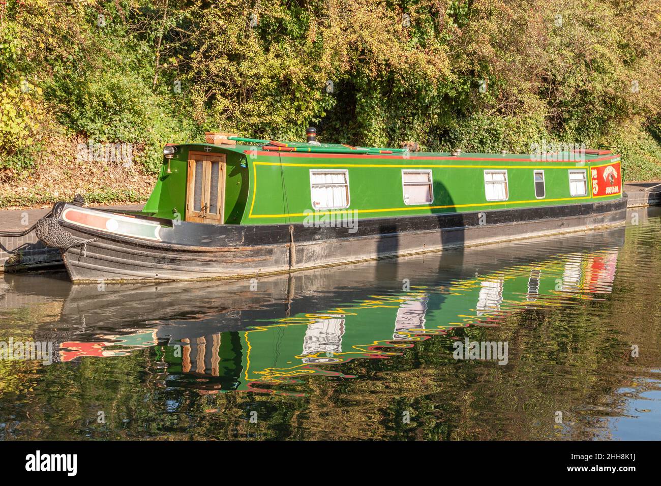 Narrow Boat tied on canal side towpath Black Country Museum England UK ...