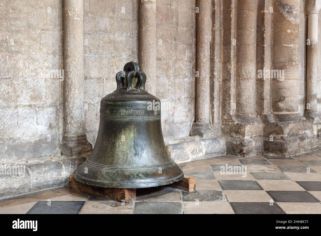 Fallen Bell from St Nicholas church Feltwell displayed in Ely Cathedral ...