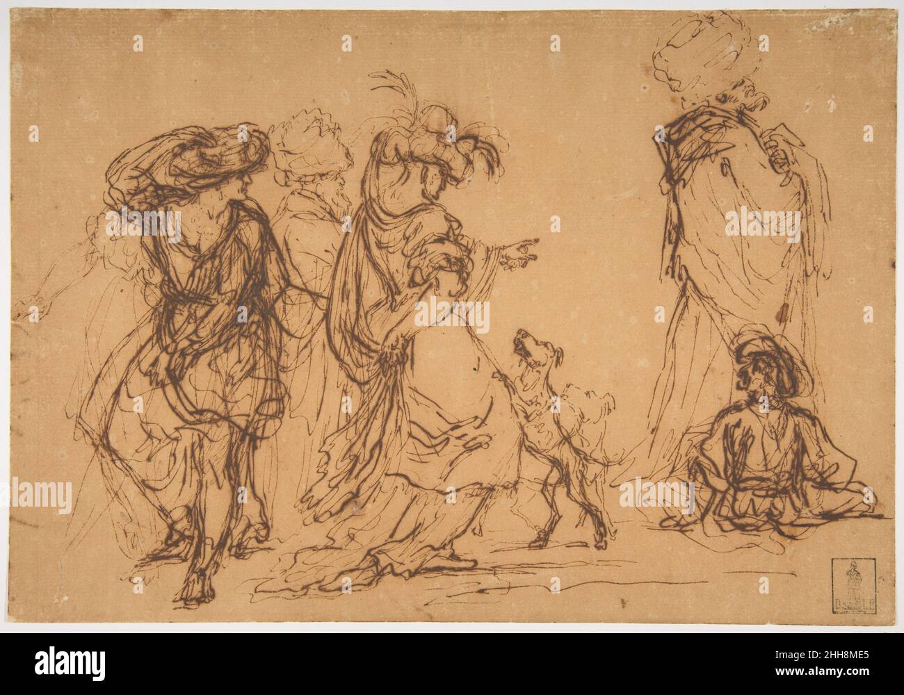 Five Figures in Fantastic Costumes with Two Dogs 1615–73 Salvator Rosa ...